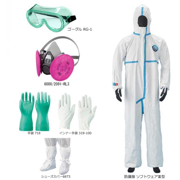 ・種類　セット販売・名称　マスク面体・フィルタ、ゴーグル、防護服セット3m-ast3-1sセット内容・マスク面体　3M 取替え式防じんスク 6000/2091-RL3 ミディアムサイズ 1個・指定防護係数　10・ゴーグル　理研化学 無気孔ゴ...