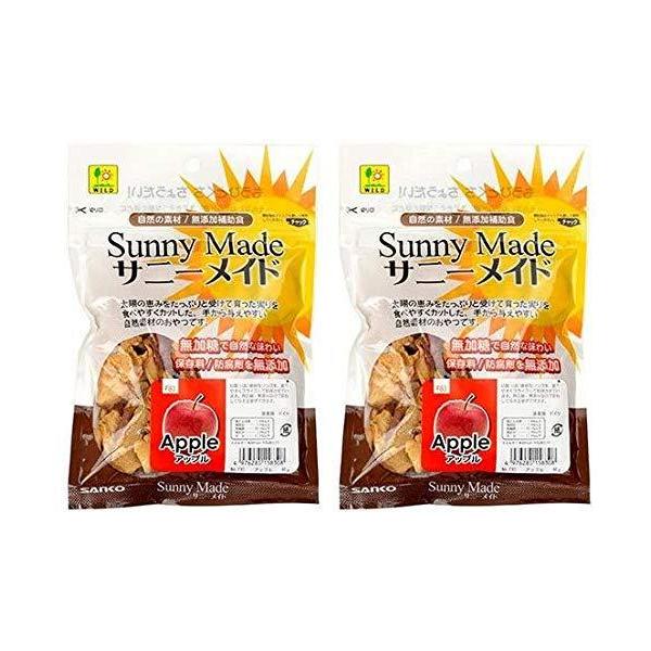 サニーメイドシリーズは、太陽の光をいっぱいに浴びた果実の美味しさを無加糖・無添加でお届けします。食べやすくカットした、手から与えやすい自然素材のおやつです。甘酸っぱく新鮮なリンゴを、食べやすくスライスさせて乾燥させています。