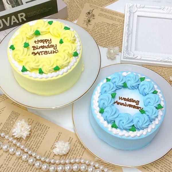 ■薔薇のリースセンイルケーキ　4号お好きな色とメッセージでお作りします♪誕生日や記念日などのお祝いにおすすめのかわいいケーキです♪ご希望のメッセージを20文字以内（漢字不可）でお入れできます。※ケーキの中には、甘酸っぱいいちごジャムがサンド...