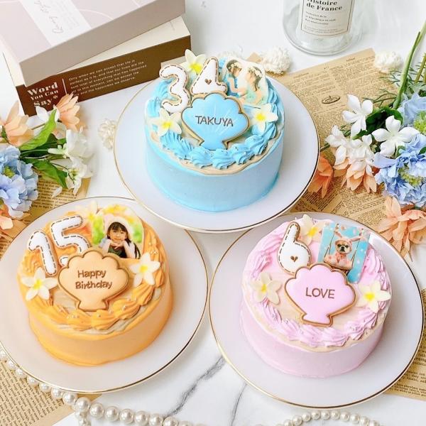 ■海デザインセミオーダー写真ケーキ 6号9色からお好きなカラーが選べるセミオーダーケーキが、海をイメージしたデザインに♪お好きなお写真・数字・色でオリジナルケーキをお作りします。好きな色や推しカラーでのお祝いもおすすめです。お好きな写真のプ...