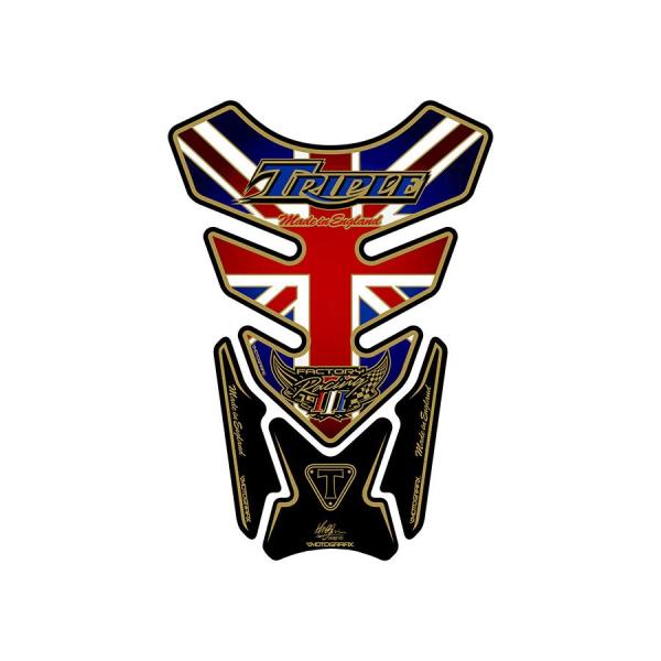 メーカー名：モトグラフィックスメーカー品番：MT-TT012UJA販売備考：キャンセル不可商品です。TANK PAD TRIUMPH QUADPAD ユニオンジャック/ゴールド