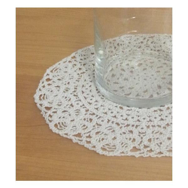 コットン100%の機械編みレース。裏には細かい糸で二重に押さえられていて型崩れしないように編み込まれています。細かい糸がナチュラル感を醸し出していて、マシンメイドの可愛さを楽しめるシリーズです。優しいベージュ色です。サイズ・24φcm　円形...