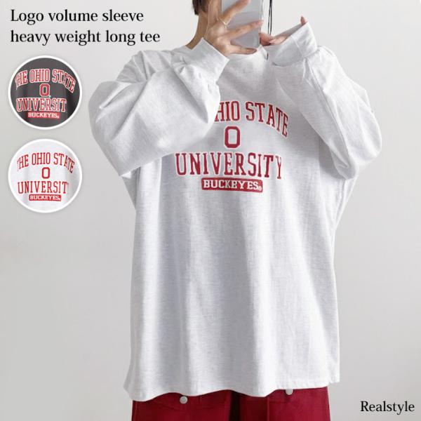 カレッジロゴプリントがカジュアルなヘビーウェイトロンT肌触りの良いヘビーウェイトコットン生地サイズ(cm)/肩幅/袖丈/身幅/着丈/重さ(g)F/64/50/65/76/286生産：韓国製素材：コットン生地感：程良い厚みの柔らかいコットン生...