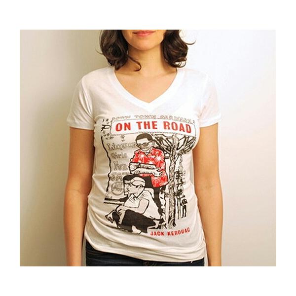 [Out of Print] Jack Kerouac / On The Road V-Neck Tee (White) (Womens)