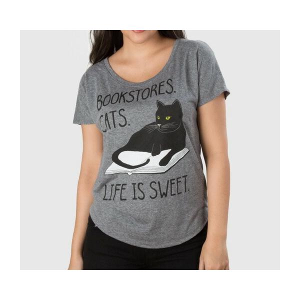 [Out of Print] Bookstores. Cats. Life is Sweet. Dolman Tee (Heather Grey) (Womens)