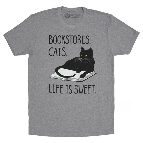 [Out of Print] Bookstores. Cats. Life is Sweet. Tee (Heather Grey)