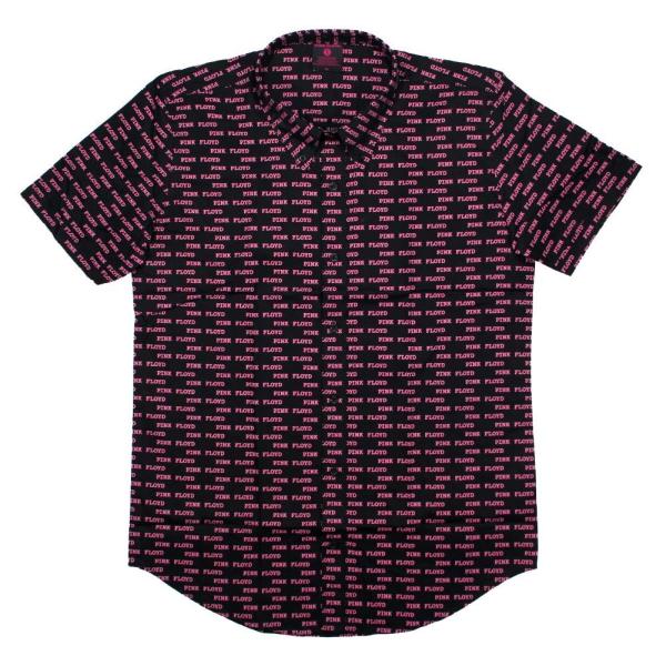Pink Floyd / Courier Pattern Button Down Short Sleeve Shirt (Black) - ピンク・フロイド / ボタンダウン シャツ