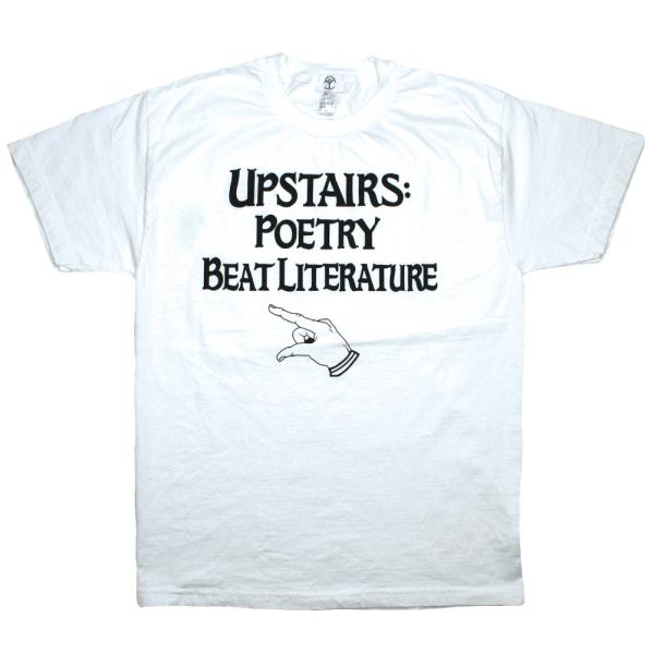 UPSTAIRS:POETRYBEAT LITERATURE「詩集とビート文学は2階です」シティライツ書店の店内にある案内表示がデザインされています。100% Heavy CottonPreshrunk (防縮加工)[UNISEX]参考SI...