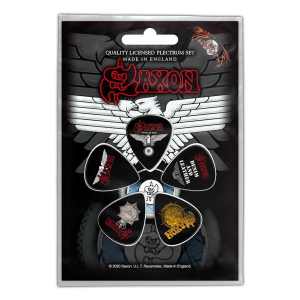 SAXON / PLECTRUM PACKWHEELS OF STEEL■材質 : プラスチック■ゲージ : 1.0mm■5枚セット(5デザイン、各1枚)■Official Licensed■Made in England