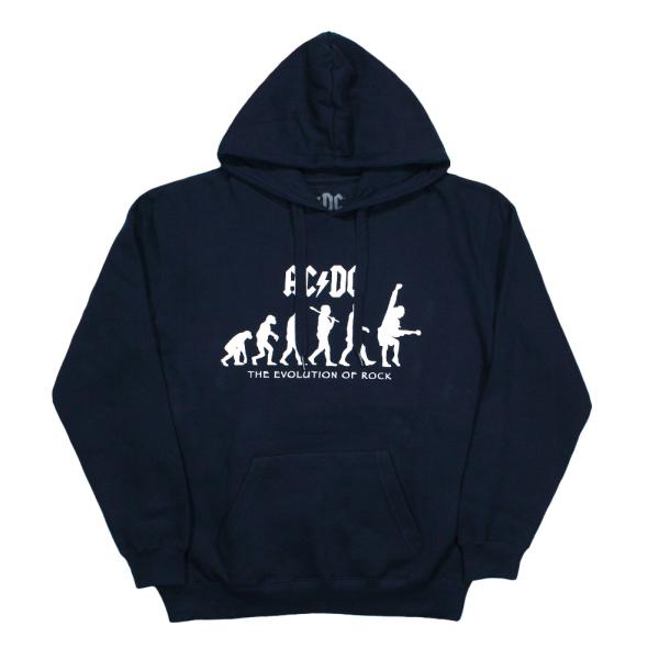 AC/DC / THE EVOLUTION OF ROCK・70% Cotton, 30% Polyester・裏起毛・Navy Blue・Kangaroo Pocket・Official Licensed・Made in UK[UNISE...