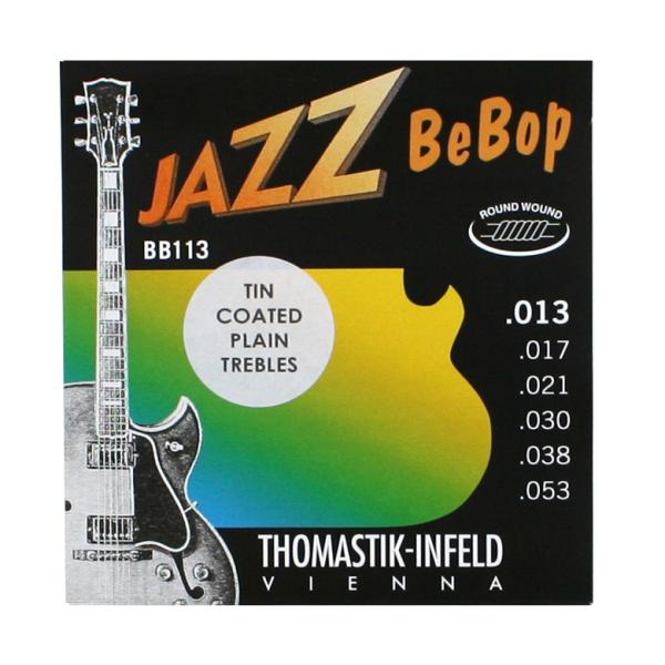 THOMASTIK-INFELD / JAZZ BEBOP BB113TTIN COATED PLAIN TREBLES1弦と2弦にスズメッキ処理(Tin Plated)されたプレーン弦を組み合わせたセットです。通常セットの真鍮メッキのプレ...