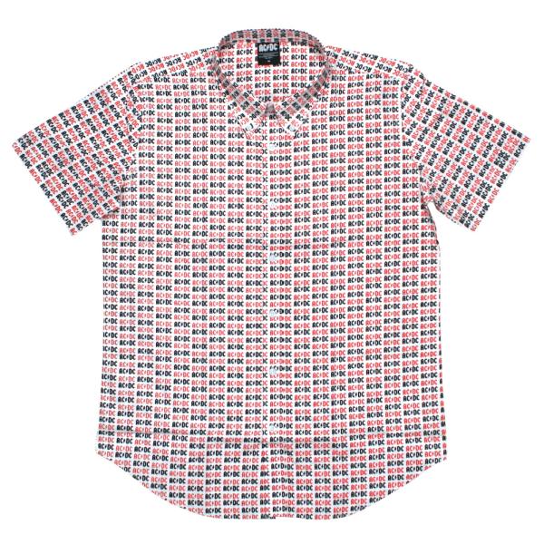 AC/DC / LOGO PATTERN BUTTON DOWN SHORT SLEEVE SHIRT・Button Down / ボタンダウン・Short Sleeves / 半袖シャツ・Debossed Artist Logo Butt...