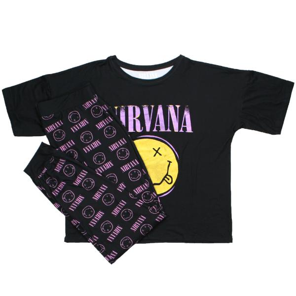 NIRVANA / SMILE PYJAMAS・96% Polyester, 4% Elastane・Black・Women's・Official Licensed・Made in Egypt[WOMEN'S TOPS]参考SIZE : 身...