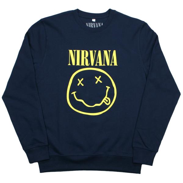 NIRVANA / SMILE・100% Organic Cotton・裏起毛・Dark Navy・Official Licensed・Made in UK[UNISEX]参考SIZE : 身幅 : 着丈Small : 49~54cm : ...