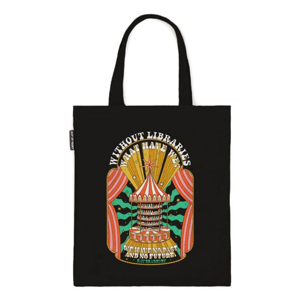 アウト・オブ・プリントRAY BRADBURY / WITHOUT LIBRARIES WHAT HAVE WE?Ray Bradbury tote bag featuring the quote - "Without libraries ...