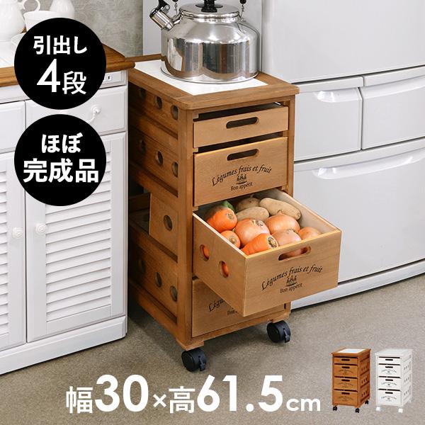 【発売日：2023年02月07日】通気性のよい木製ストッカー。野菜やキッチン用品の収納にピッタリ。タイル天板は熱い鍋などを置くのにも便利。キャスター付きなので移動もラクラク。スリムで場所を取らないので、リビングやバスルームなど色々な場所で多...