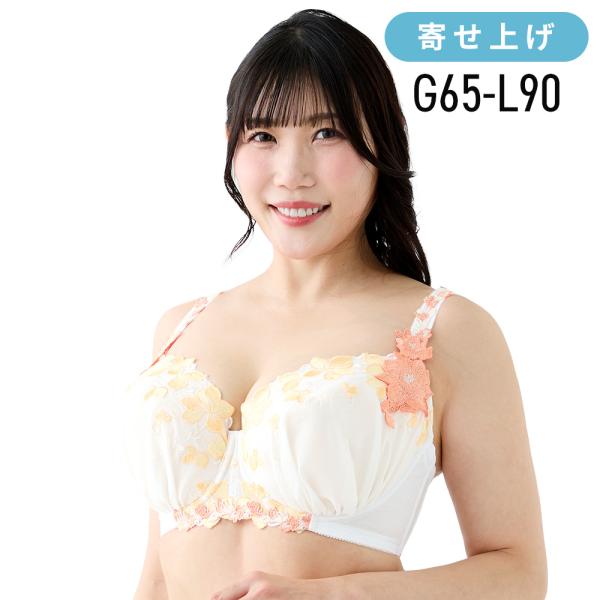 陽だまりの花々を纏う、軽やかな輝き大きいバストをしっかりと支え、バストを寄せて上げて脇もスッキリ、 サポート力の強い人気の「寄せ上げタイプ」のブラ。素肌に溶け込むようなミルキーなベースに、陽だまりのようなあたたかい花々を散りばめたランジェリ...