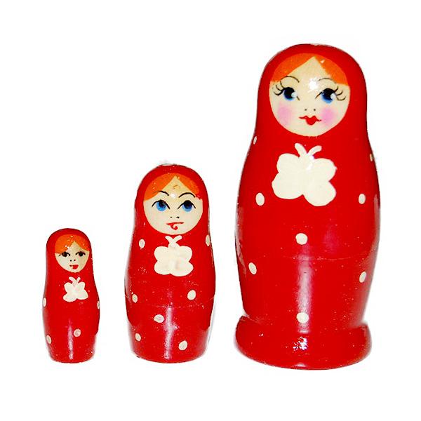 ドット柄がキュート！胸のチョウチョリボンがアクセント素材：　菩提樹いちばん大きなマトリョーシカの身長：約7センチmade in Russia