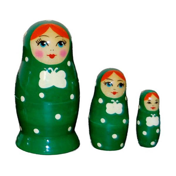 ドット柄がキュート！胸のチョウチョリボンがアクセント素材：　菩提樹いちばん大きなマトリョーシカの身長：約7センチmade in Russia