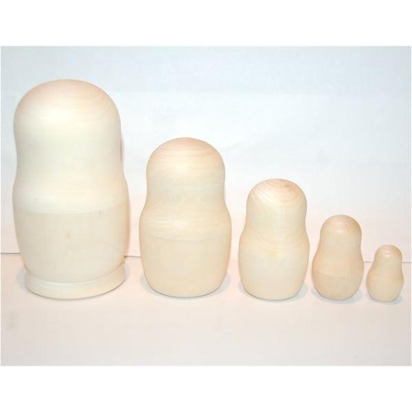 素材：菩提樹＜サイズ＞　高さ：約15.5cm　直径：約9cm　made in Russia16cmの大５個組よりもボディラインがふっくら丸みのある白木です。最後の子も大きくてかわいい。