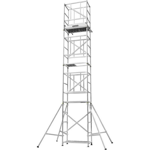 《仕様》●最大使用質量：100kg●全高：5.84-6.13m●作業床高さ：4.70-4.99m●作業床寸法：0.50×0.92m●設置寸法(外部支え装着時)(m)：1.07×0.62(2.05×2.05)●重量：81.0kg《特長》●寸法...