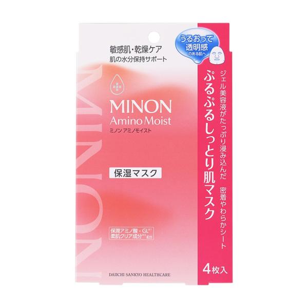 【製品について】ブランド　MINON ミノンアイテム　1個 MINON ミノン アミノモイスト ぷるぷるしっとり肌マスク 22ml×4枚入 リニューアル 保湿マスク材質/成分表示水、BG、ペンチレングリコール、グリセリン、バリン、トレオニン...