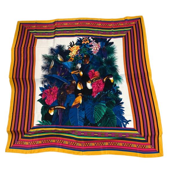 レディース 絹 トロピカル 花 鳥