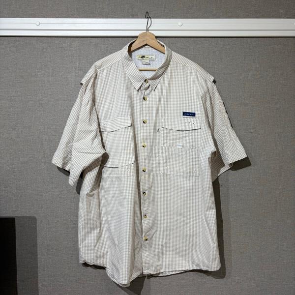 【商品名】：【USED】Joe Marlin ギンガムチェック ビッグシャツ メンズ 2XL 半袖 ベージュ 夏服【ブランド】：Joe Marlin【カラー】：ベージュ【サイズ】：2XL　[着丈]：89 cm　[身幅]：66 cm　[肩幅]...