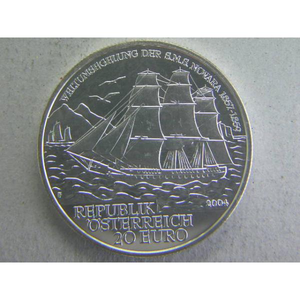 品位 銀90.0％ 量目 20.0ｇ 直径34.0ミリ mintage50,000 オーストリア船による最初の世界一周航行