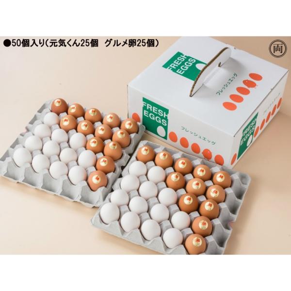 卵は餌によって味は変わるんです！！野菜たまご 元気くんとグルメ卵 和の食べ比べセット■入数：50個入り（元気くん25個　グルメ卵25個）●野菜たまご元気くん臭みが少なく味が濃い卵、花井養鶏場の卵では一番ご利用いただいています。※野菜たまご ...