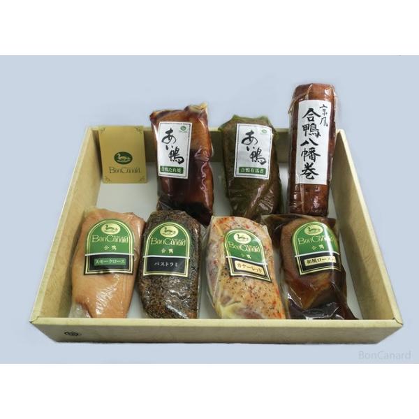 【商品内容】　合鴨スモーク１７０ｇ合鴨スモークパストラミ１７０ｇ合鴨カナーレッド１７０ｇ合鴨和風ロースト１７０ｇ合鴨有馬煮１７０ｇ合鴨たれ焼き２００ｇ合鴨八幡巻２００ｇボンカナールの鴨加工品の大容量詰め合わせセットです。看板商品のスモークロ...