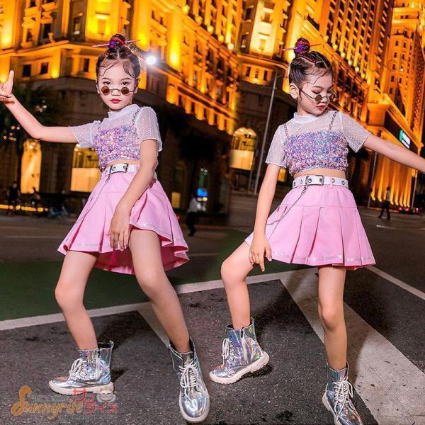 キッズダンス 衣装 ヒップホップ 子供服 セットアップ トップス　キラキラベスト スカート ガールズ   ステージ衣装 団体服 練習着 舞台衣装素材：ポリエステルセット内容：3点セット（トップス+ベスト+スカート）【カラー】画像通り【サイズ...