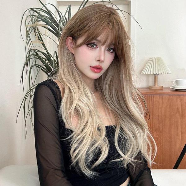 ウィッグ ロング  ギャル 金髪 グラデーション 自然 フルウィッグ バレない レイヤー 小顔効果 かつら 大人 ハイライト 耳かけ 前髪 レディース 女性 ベージュ ゆるふわウェーブ ハイトーンカラー ウェーブ かわいい きれい おしゃれ...