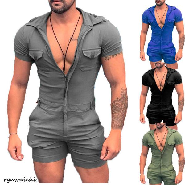 ツナギ 作業服 メンズ 春物 半袖 つなぎ服 おしゃれ オーバーオール オールインワン 夏物 父の日色 アイボリー オリーブ ネイビー 黒サイズ M L XL 2XL素材：ポリエステル、ポリウレタン■MADE IN CHINA※商品ごとに個...