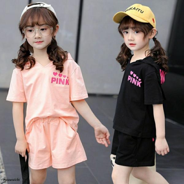 女の子ジャージ セットアップ キッズ半袖 Tシャツ パンツ 2点セット スウェット 可愛い 子ども スポーツウェア 夏■素材：綿混■セット内容： Tシャツ＋パンツ■サイズ：110   オススメ身長100cm120   オススメ身長110cm...