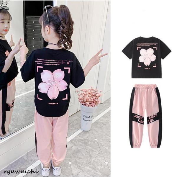 子供服 ジャージ 女の子 上下セット Tシャツ キッズ カジュアル パンツセット ウエストゴム スポーツウェア 半袖 夏■素材：綿70％、ポリエステル30％■サイズ：（単位：cm）120  適応身長110130  適応身長120140  適...