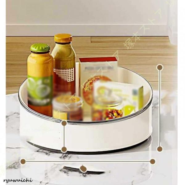製品仕様製品名：360度回転式収納ラック材質：炭素鋼＋PPカラー：白色使用範囲：キッチン、トイレ、寝室等 【360°回転式設計】360度回転式になっているため、調味料がどの方向からも取り出せるのができ、快適な調理?食事をお過ごしいただけます...