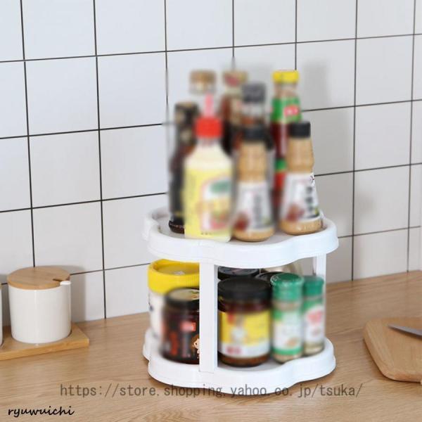 製品仕様製品名：360度回転式収納ラック材質：PPカラー：ホワイト 【商品仕様】丸型   直径25×高さ3cm、直径25×高さ18cm       素材：高品質PP素材で作られ、高級感が溢れているスパイスラックです。 【多機能】360°回転...