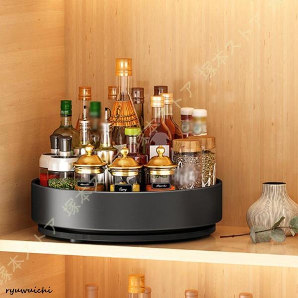 製品仕様製品名：360度回転式収納ラック材質：炭素鋼サイズ（直径）：30cm、25cmカラー：ホワイト、ライトブルー、ブラック     炭素鋼を採用しており、丈夫で耐摩耗性と耐久性があります。単層調味料ラック 360度回転するデザインで：ど...