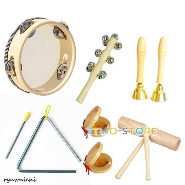 対象年齢：2歳?◆セット内容：ハンドストリング×1、木製ブロック×1、トライアングル×1、ベル×2、ハンドベル×2ガラガラのタイプではなく、お互いのタイプ。ハンドベルがなくても不良品は出ません。ご注意ください。木をふんだんに使った温かみのあ...