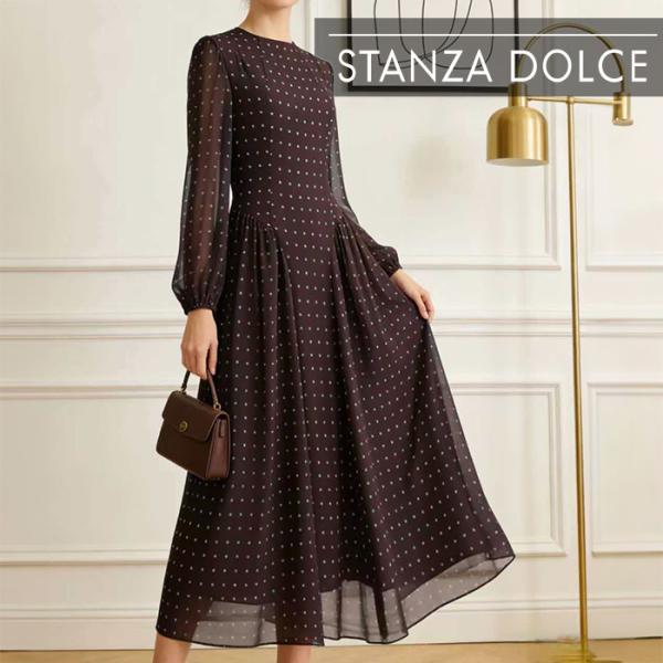 ワンピース レディース ドット 水玉 総柄 クラシカル シアー Aライン フレア 長袖 ロング マキシ きれいめ 上品 大人 体型カバー お呼ばれ 20代 30代 40代 50代 60代 [NO.12-82-1098ess] (5501)-...