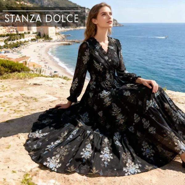 ワンピース レディース 花柄 フラワー 総柄 クラシカル シアー Vネック ティアード フレア 長袖 ロング きれいめ 上品 大人 体型カバー お呼ばれ 20代 30代 40代 50代 60代 [NO.12-82-1099ess] (281...