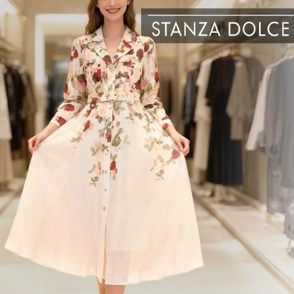 ワンピース レディース 花柄 薔薇 バラ フラワー フレア 長袖 ベルト 総柄 マキシ ロング きれいめ 20代 30代 40代 50代 60代 冬 春 [NO.12-82-1100ess] (5175)------------------...