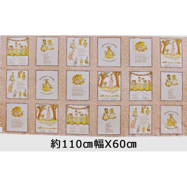 【発売日：2025年11月06日】1パネル（110cm幅Ｘ約60cm）　多少誤差あり 国産コットン生地・シーチング　生成り地Xスモーキーなピンク系の枠ケイト・グリーナウェイさんデザイン19世紀ロンドンを代表する女性イラストレーターヴィクトリ...