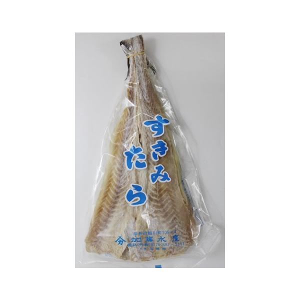 新鮮なたらを開いて塩干ししたものです。塩抜きして軽く焼いたり、甘辛く煮付けたり、用途は色々、美味しくいただけます。内容量：150g品名：魚介類加工品原材料：すきみたら（ロシア産）、塩保存方法：要冷蔵　10℃以下