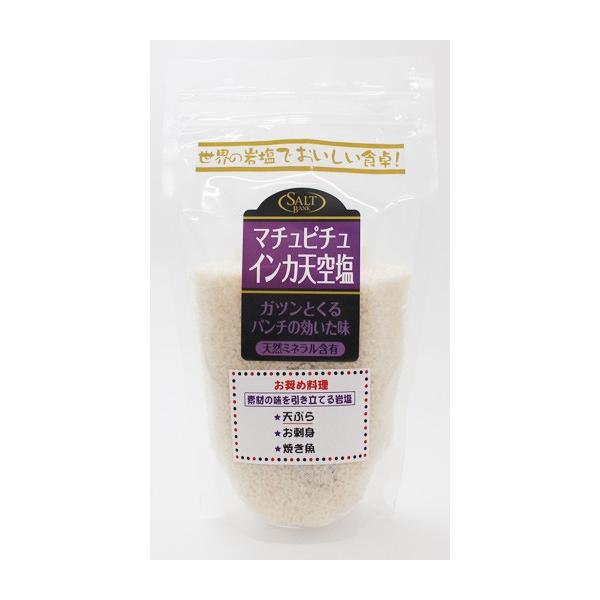 アンデス山脈の標高3200メートルの山からたっぷりとミネラルを含んだ塩。 ガツンとくるパンチの効いた、素材の味をひきたてる岩塩。 ★天ぷら ★お刺身 ★焼き魚 にオススメです。内容量：250g名称：天日塩原材料：海水塩原産国：ペルー保存方法...