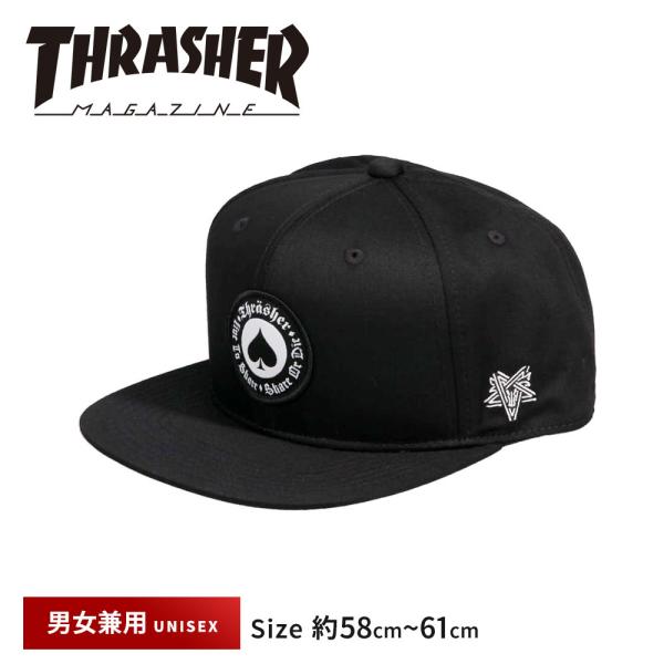 ■THRASHER|スラッシャー■スタイルを選ばずデイリーに使え、コーデの抜け感も演出してくれるベースボールキャップ。[カラー]：BLACK(ブラック)※ホログラムステッカー付き[サイズ]：約58cm〜61cm■関連キーワード■スケートボー...