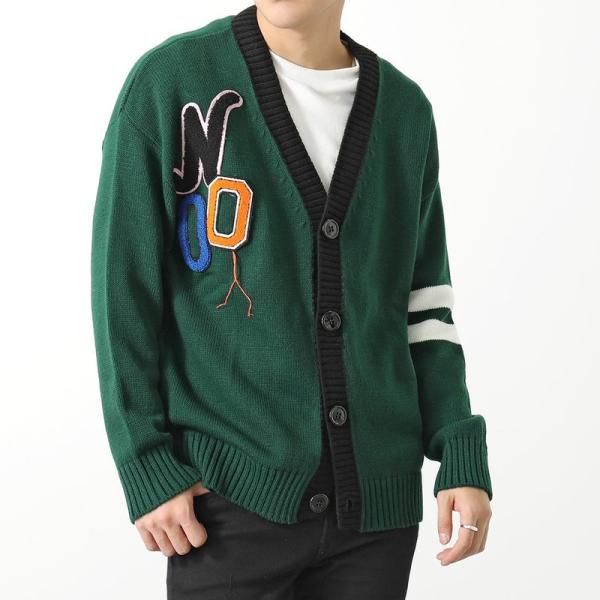 NUMERO 00 ヌメロ カーディガン CARDIGAN VERSITY KNIT バーシティ ニット 22193 メンズ  Vネック ウールブレンド ロゴ ワッペン GREEN FW22NA22193/