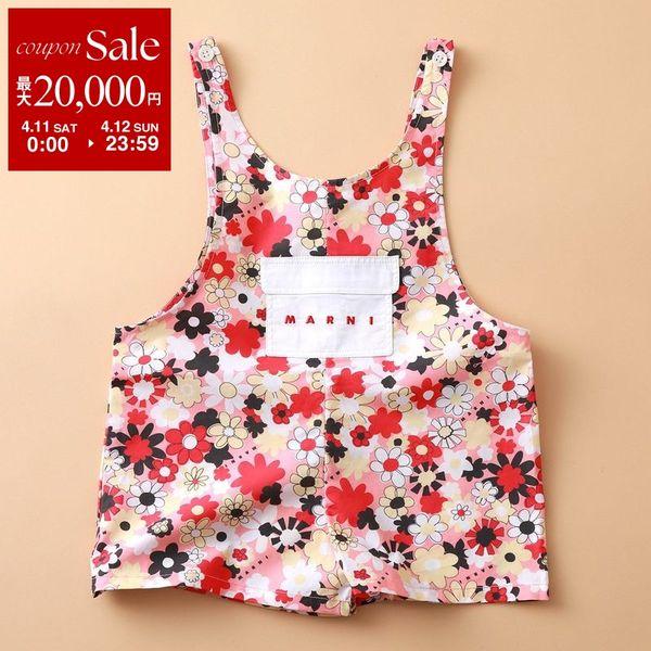 MARNI KIDS マルニ キッズ ベビー ロンパース M00701 M00P7 ガールズ FLOWERSパターン ロゴ刺繍 サロペット パンツ コットンポプリン 0M333 女の子 オールインワン ショートパンツ つなぎ/
