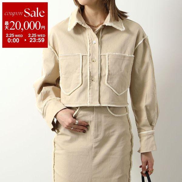 GHOSPELL ゴスペル シャツ Harper Frayed Crop Shirt レディース ブラウス クロップド丈 コットン混 長袖 胸ポケット セットアップ可能 Almond-Beige BLG233TAN/